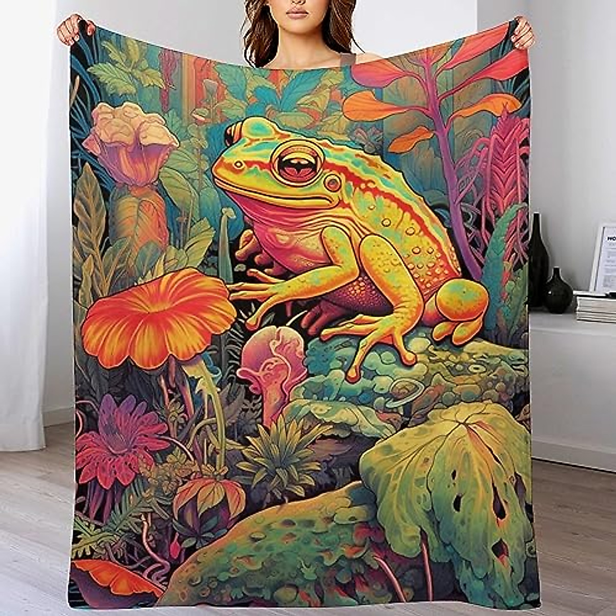 Ganiokar Frog Blanket Gifts, Mushrooms Retro Frog Throw Blanket for Women Man, Cozy Lightweight Fleece Plush for Sofa Bed Room Decor-C3-30x40