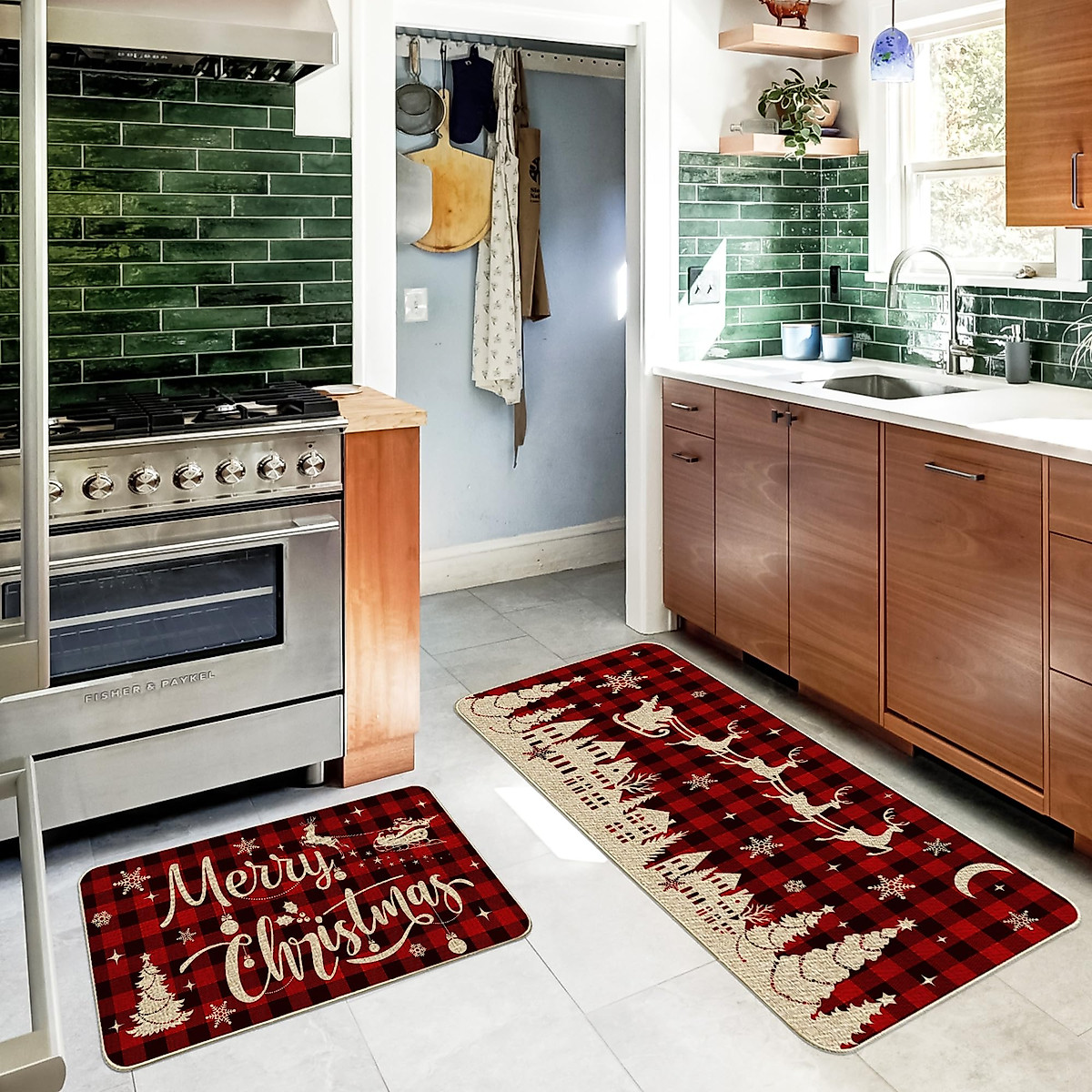 pinata Christmas Kitchen Mat 2 Piece-17x29 Inch&17x47 Inch Inch-Christmas Kitchen Rugs and Mats, Farmhouse Christmas Kitchen Decor, Red Welcome Mats for Floor, Non Skid Washable Christmas Decorations