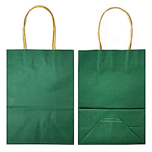 AZOWA Gift Bags Small Kraft Paper Bags with Handles (4 x 2.4 x 6 in, Hunter Green Color, 50 Pcs)