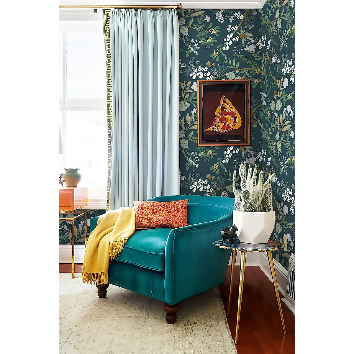 Guvana Floral Peel and Stick Wallpaper Leaf Wallpaper Green Leaves Contact Paper Flowers Self Adhesive Wallpaper DIY Removable Contact Paper Vintage Wallpaper for Bedroom Livering Decor 118"x16.2"