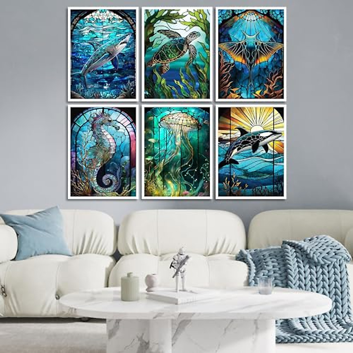 AOKLLA Diamond Painting Kits for Adults Clearance, 6 Pack Sea Animals Diamond Art Kits for Kids, DIY 5D Round Full Drill Crafts Diamond dots Home Wall Decor Gifts (12x16inch)