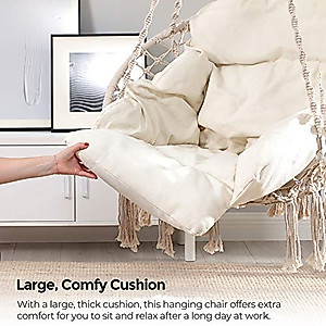 SONGMICS Hanging Chair, Hammock Chair with Large, Thick Cushion, Swing Chair, Holds up to 264 lb, for Terrace, Balcony, Garden, Living Room, Scandinavian, Shabby Chic, Cloud White UGDC042M01