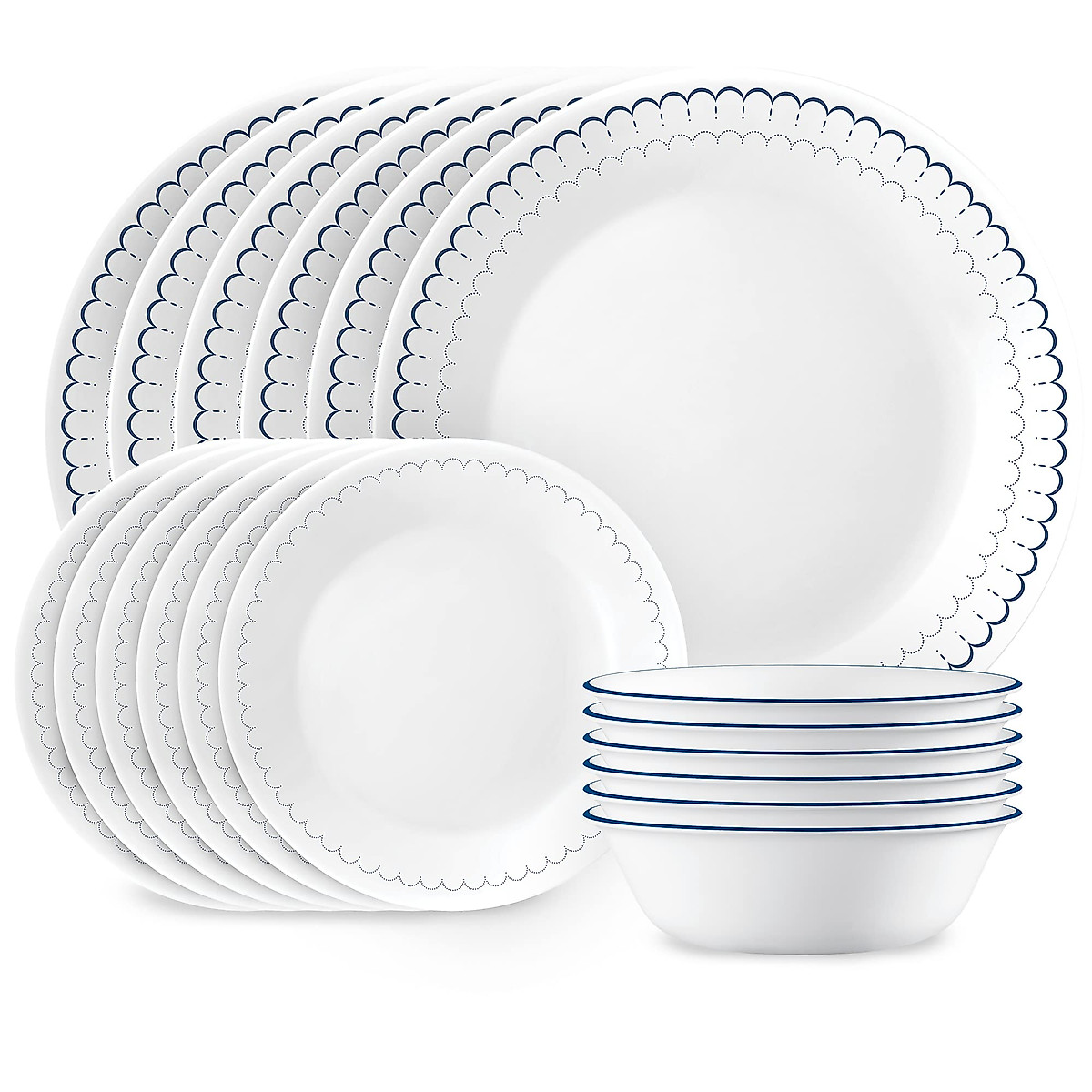 Corelle 18-Piece Dinnerware Set, Service for 6, Lightweight Round Plates and Bowls Set & 6-Piece 8.5" Lunch Round Plates, Vitrelle Triple Layer Glass, Lightweight Round Plates, Caspian