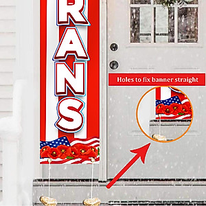 Veterans Day Decorations, 71" X 12" Thank You Veterans Banner Veterans Day Porch Sign Outdoor White Red Blue Veterans Day Banner Patriotic Door Decor Veterans Day Memorial Day Decorations