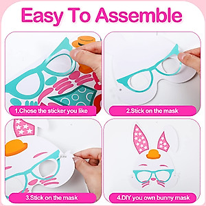 Spakon 60 Pieces Easter Bunny Mask Craft Kits Novelty Easter Rabbits Craft Kits Personalized Bunny Characters for Kids Fun Home Activities DIY Arts Craft Self Adhesive