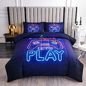 Helloosuu Teen Boy Comforter Set Queen,Kids Comforter Set for Boys,Gamer Bedding Sets for Boys,Boys Queen Bedding Set,Gaming Comforter Sets Including 1 Gaming Comforter&2 Pillowcases