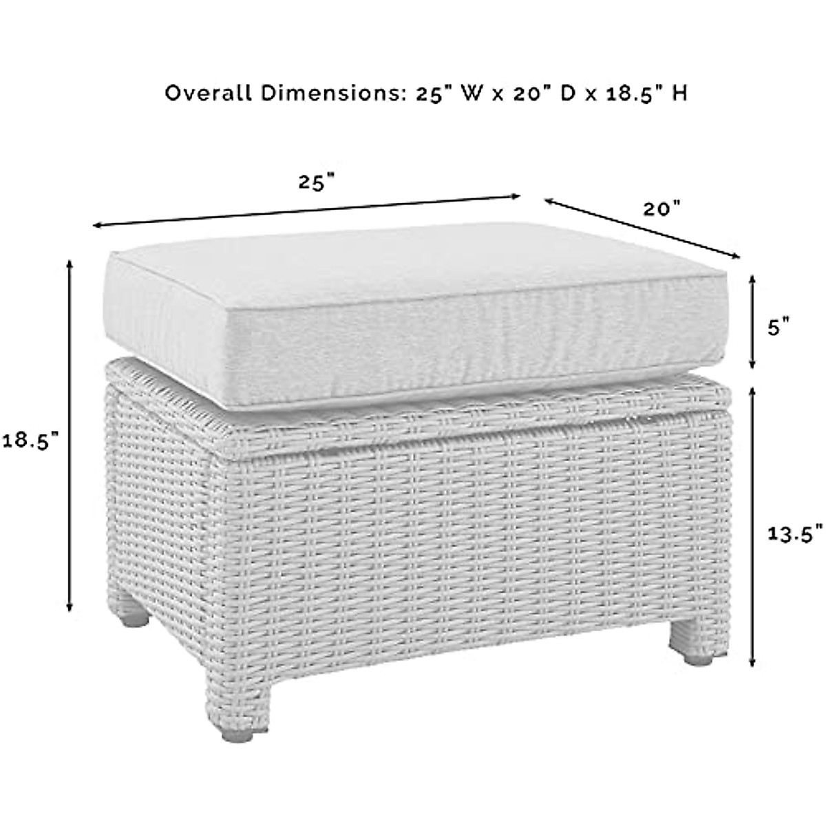 Crosley Furniture KO70014WB-SA Bradenton Outdoor Wicker Ottoman, Weathered Brown with Sand Cushions