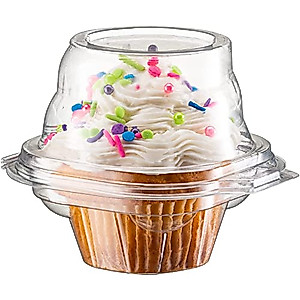 Prestee 100 Individual Cupcake Containers - Stackable | Cupcake Boxes Individual | Cupcake Holders | Single Cupcake Boxes | With Connected Airtight Deep Dome Lid | BPA-Free