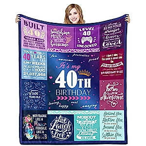 40th Birthday Gifts for Women Blanket 60x50in, 40th Birthday Gifts for Her, 40th Birthday Decorations for Women, 40 Year Old Birthday Gifts for Women Sister Wife Mom Soft Warm Throw Blanket