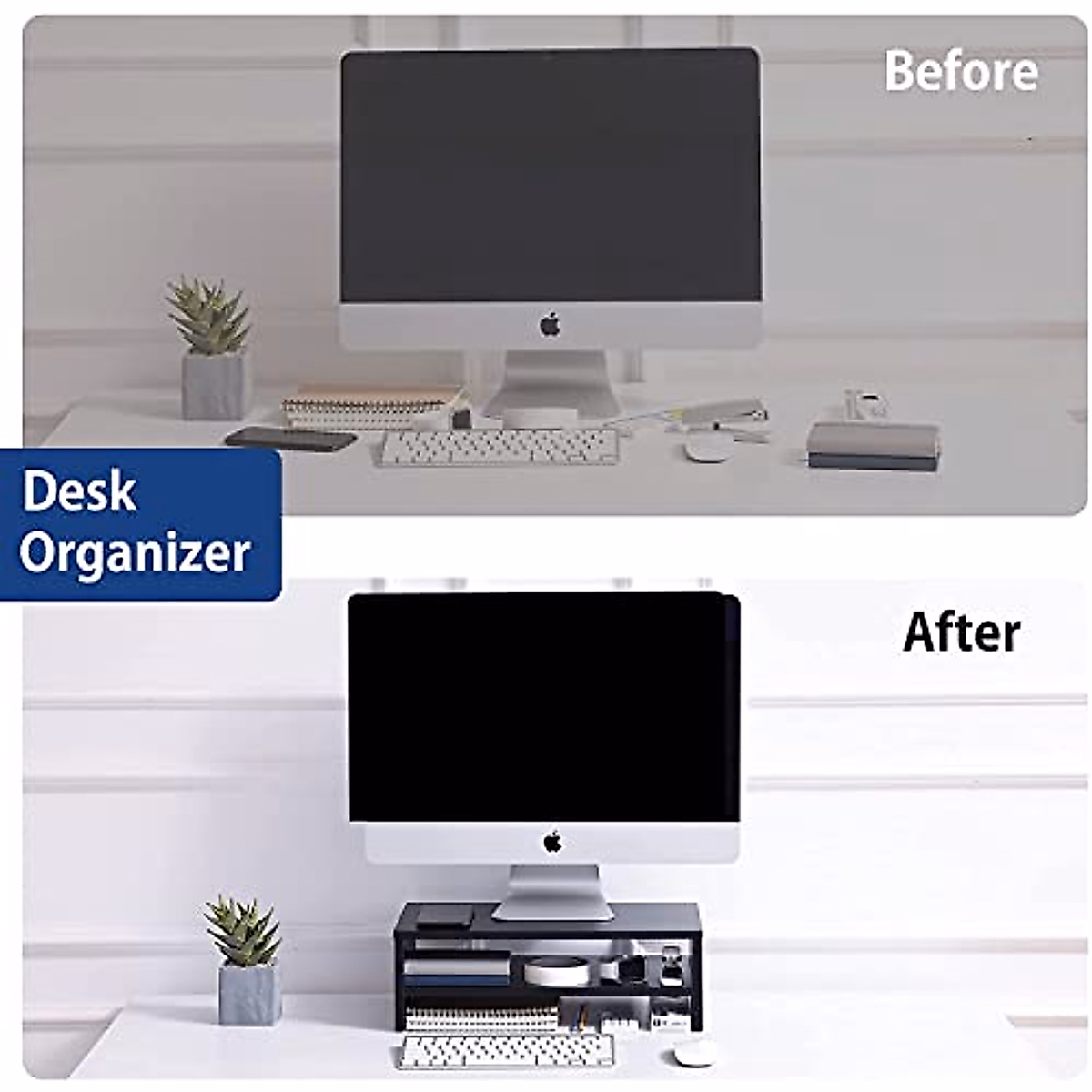 FITUEYES Monitor Stand - 2 Tier Computer Monitor Riser with 16.7 Inch Shelf, Wood Desktop Stand for Laptop Computer Screen, Desk Organization, Office Supplies,Black, DT204201WB