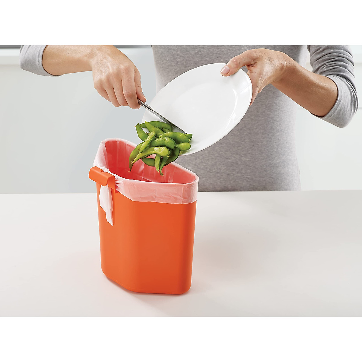 Joseph Joseph Stack 4 Liter/1 Gallon Food Waste Caddy with Odour Filter, Graphite & Joseph Joseph IW2 Biodegradable, Compostable Bags, Pack of 50 Food Waste Bin Liners (4 Liter), White