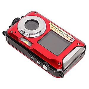 Tefola Waterproof Digital Camera, Full HD 2.7K 48MP 10ft Waterproof Underwater Digital Camera 16X Digital Zoom Front Rear Double Screens Waterproof Digital Camera(Red)