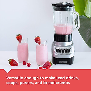 BLACK+DECKER PowerCrush Multi-Function Blender with 6-Cup Glass Jar, 4 Speed Settings, Silver