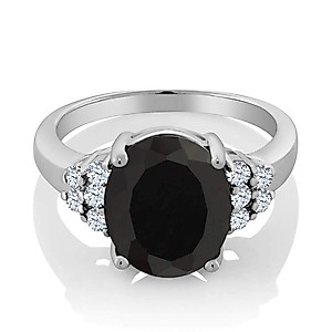 Gem Stone King 925 Sterling Silver Black Onyx Engagement Ring For Women (4.30 Cttw, Gemstone Birthstone, Available In Size 5, 6, 7, 8, 9)