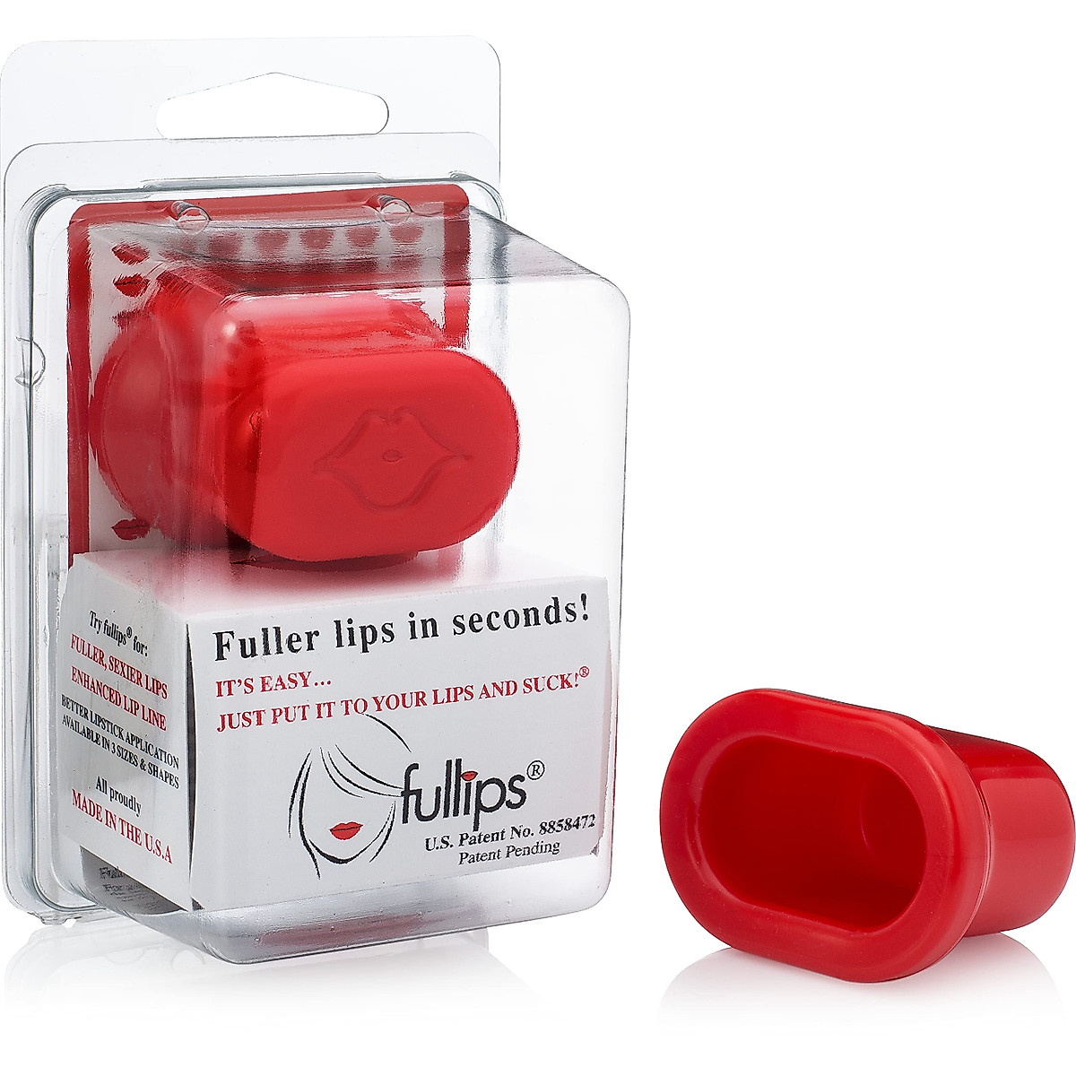Fullips Lip Plumper Tool - Medium Oval with Bonus Large Round Enlarger - Self Suction Plumping Device For Fuller Lips - Plump in Seconds - Natural Instant Lip Enhancement Kit - Red Plastic Plumpers