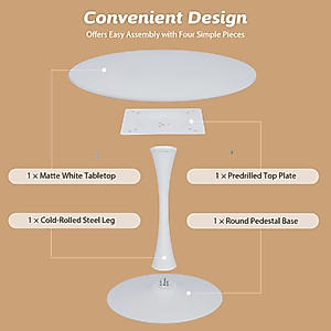 VONLUCE Round Dining Table, 36 Inch Tulip Table with MDF Top and Steel Base, Small Pedestal Table for Dining Room Kitchen Living Room More, Modern Bistro Table Kitchen Table with 220lb Capacity, White