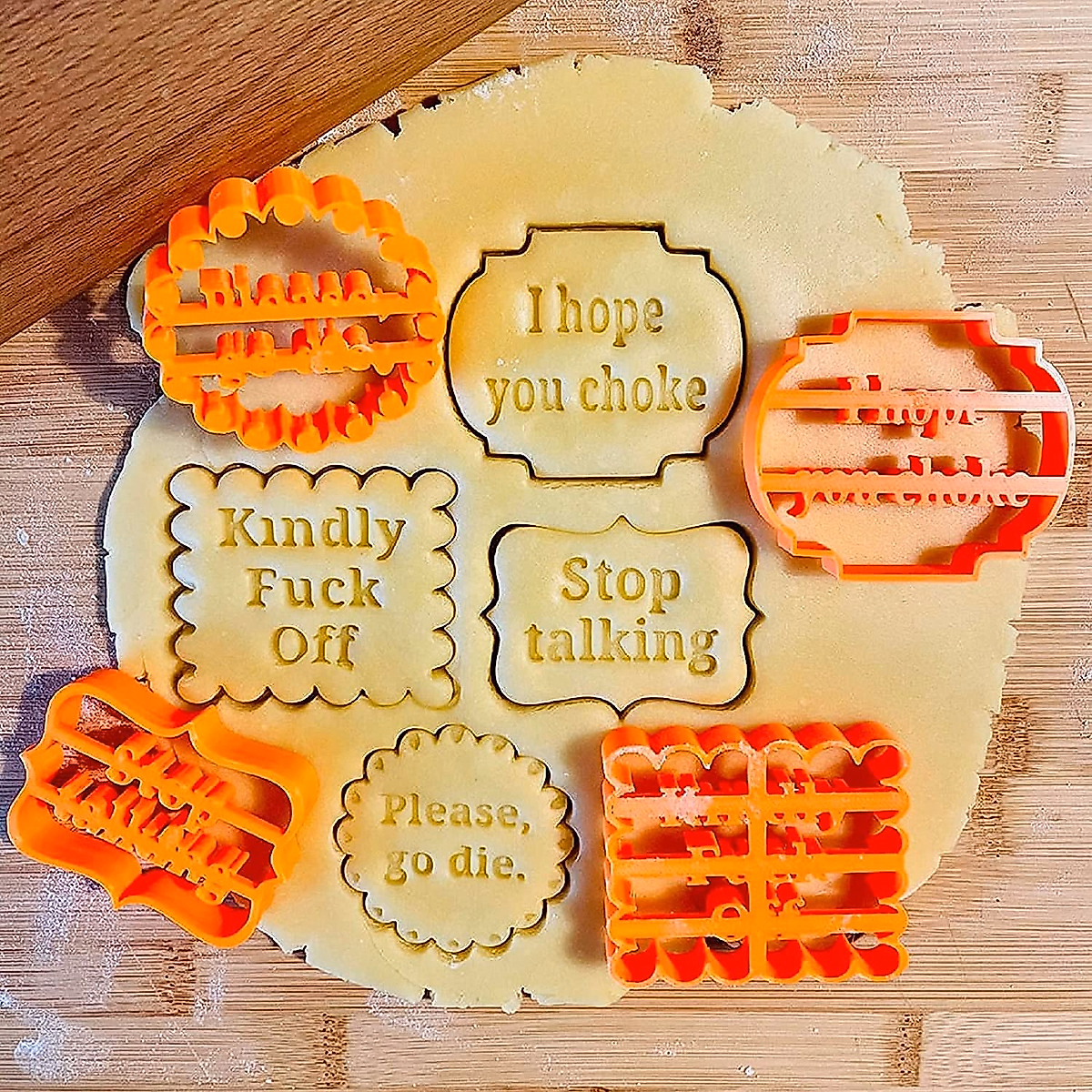 4PCS Funny Cookie Moulds Rude Cookie Molds for Baking,Cookie Molds with Good Wishes Cookie Molds with Rude Sayings Cuss Words, Cookie Cutters Form with Fun and Irreverent Phrases