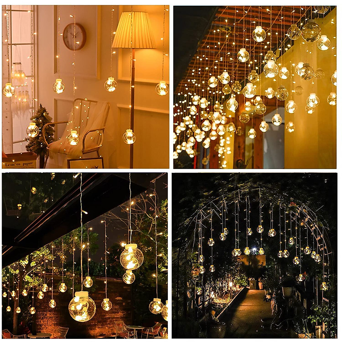 YLHDRILY Solar String Lights Curtain Wishing Icicle Ball Lights Waterproof with 8 Flashing Modes Indoor Outdoor Home Wedding Party New Year Garden Balcony Fence Warm White