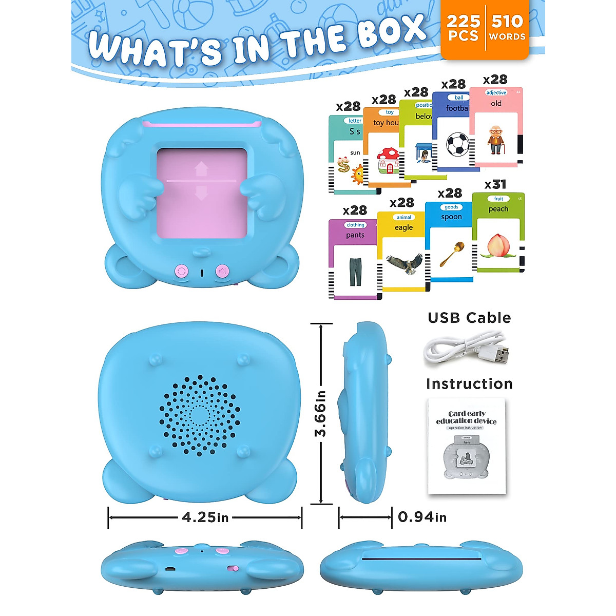 510 Sight Words Talking Flash Cards for Toddlers 2-4 Years, Pocket Speech for 2 Year Olds, Kids English Learning Flashcards Educational Toys, Speech Therapy Toys for Toddlers 1-3