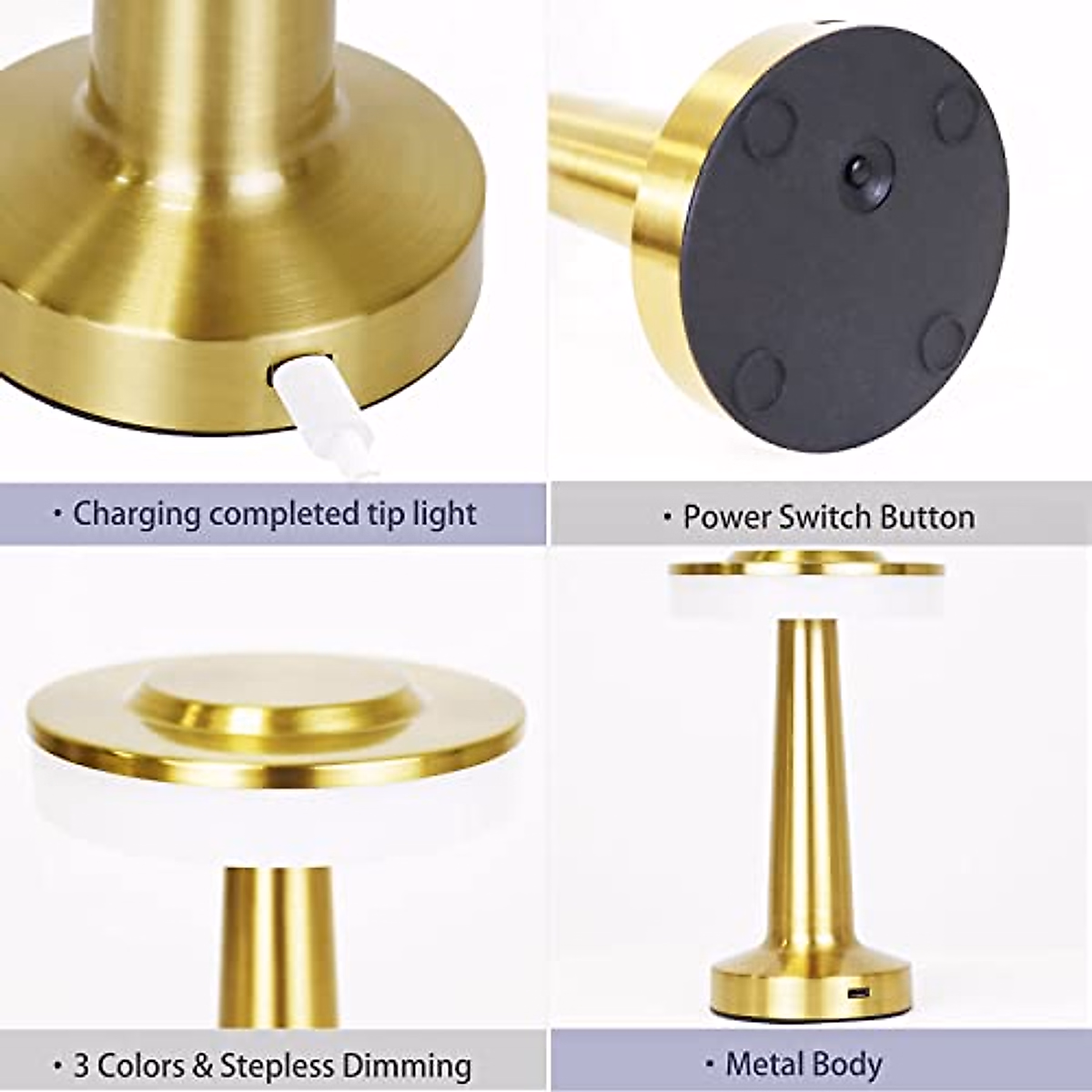 Orstarry 2 Pack Table Lamp, Portable LED Table Lamp, Rechargeable Table Lamp with 3 Brightness Touch Lights for Restaurant/Bedroom/Bar/Outdoor Party/Camping/Coffee Shop Night Lights（Gold）