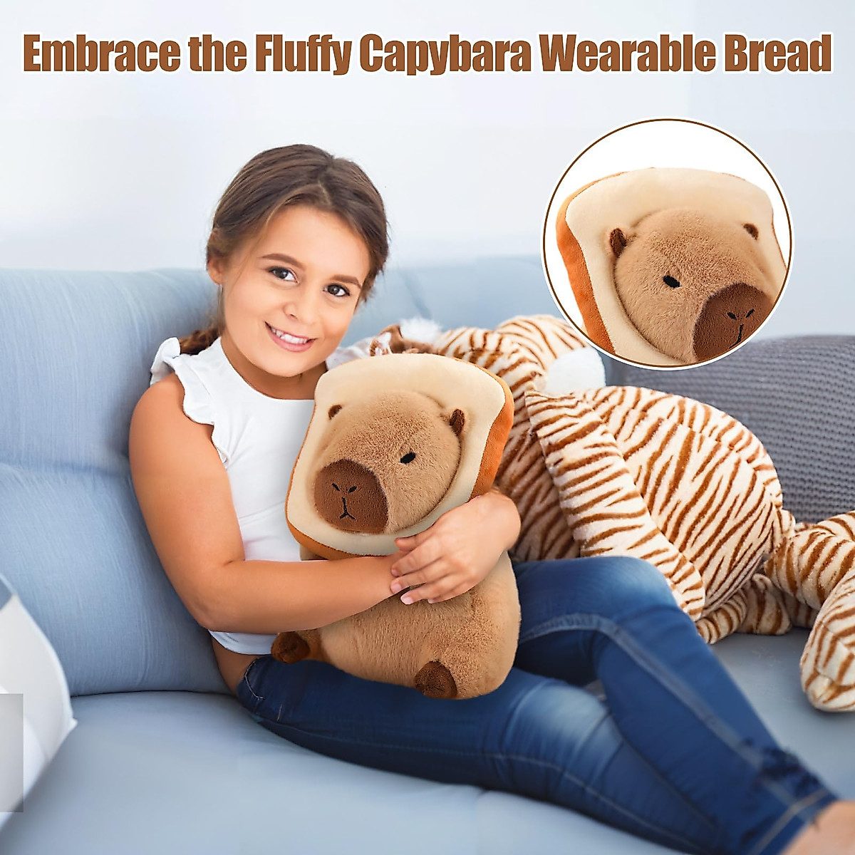 MILEGI Capybara Plush Toy Pillow with Wearable Bread, 12" Cute Capybara Stuffed Animal, Soft Capybara Plushie Toy Doll Pillow for Girls Boys Kids, Stuffed Capybara Toy Birthday Decorations Gifts