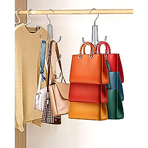2Pack Purse Hanger Organizer for Closet Handbag Silver Metal Holder, Hanging Closet Organization Storage Scarves, Men's Ties, Women's Shawls, Backpacks, Belts, Accessories, Clothes (Silver)