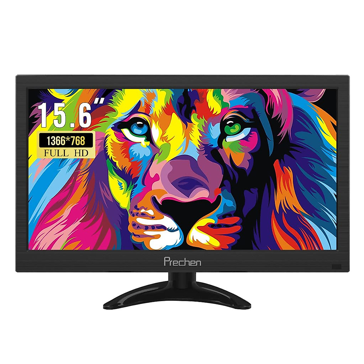 Prechen 15.6 inch Small PC Monitor HDMI Monitor 1366x768 LED Monitor Support HDMI VGA AV BNC USB Intput, for Fire Stick, Mini Monitor Computer Monitor, Built-in Speaker