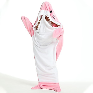 Shark Blanket for Adult & Kids - Cozy and Warm Wearable Shark Blanket Hoodie Onesie - Cute and Funny Cartoon Shark One-Piece Blanket Flannel Hoodie, Pink (L)