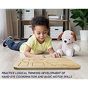 Reversible Prewriting/Shapes Tracing Board - Learning for Toddlers - Wooden Shapes - Shapes Tracing for Toddlers - Montessori Letters - Montessori Toys for 3 Year Old 4 5 6 - Preschool Classroom Toys