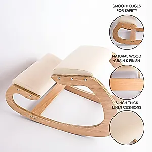 Ergonomic Kneeling Chair - Desk Chairs for Upright Posture - Rocking Stool & Balancing Seat for Home & Office - Wood & Linen Cushion - Relief for Neck and Back Pain