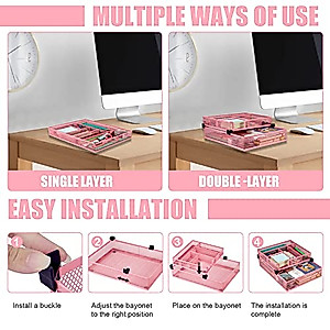 Banshou Desk Drawer Organiaer Tray,Metal Mesh Dividers Desk Organizer,Tray for Home Office,6Compartments(Pink)