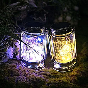 2 Pack Morestar Led Solar Mason Jar Fairy Lights,30 Led Outdoor Waterproof Solar Garden Decorative Lights Up in Glass Jar,Hanging Solar Lanterns Gift for Mom Grandmom for Patio Yard Lawn