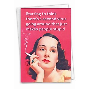 NobleWorks - 1 Funny Retro Birthday Card with Envelope - Hilarious Vintage Humor, Grown-Up Birthday Greeting - Second Virus C9367BDG