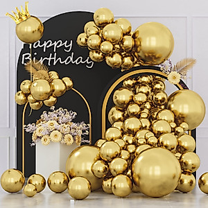 Styirl 130pcs Metallic Gold Balloons Garland Kit - Gold Latex Balloons Different Sizes 18 12 10 5 Inch Party Balloon Kit for Birthday Party Graduation Baby Shower Wedding Holiday Balloon Decoration