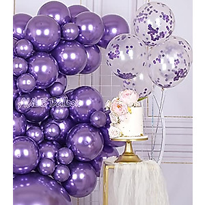 AULE 100Pcs Purple Metallic Balloons Different Sizes 18/12/10/5 inch Chrome Latex Shiny Helium Balloons Party Decoration for Birthday Carnival Wedding Baby Shower Graduation