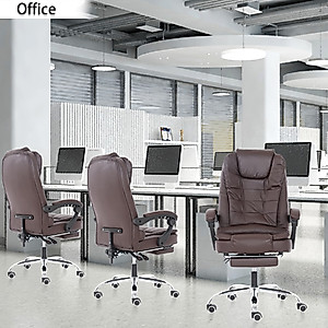 BXCSMFA Executive Office Chair Black Leather Reclining Office Chair with Footrest, Ergonomic Massage Office Chair Comfortable Adjustable Computer Task Rolling Chair (Amber Massage Executive Chair)