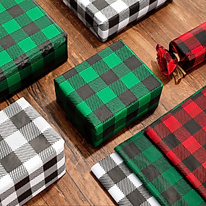 Whaline 120 Sheets Christmas Tissue Paper Buffalo Plaid Wrapping Paper Red Green White Black Gift Wrapping Paper Rustic Art Paper Crafts for Home DIY Gift Bags New Year Decor, 14 x 20inch