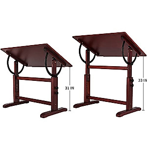 MEEDEN Vintage Wood Drafting Table & Stool Set, Artist Drafting Chair and Craft Table with Adjustable Height, Tiltable Tabletop for Artwork, Graphic Design, Writing