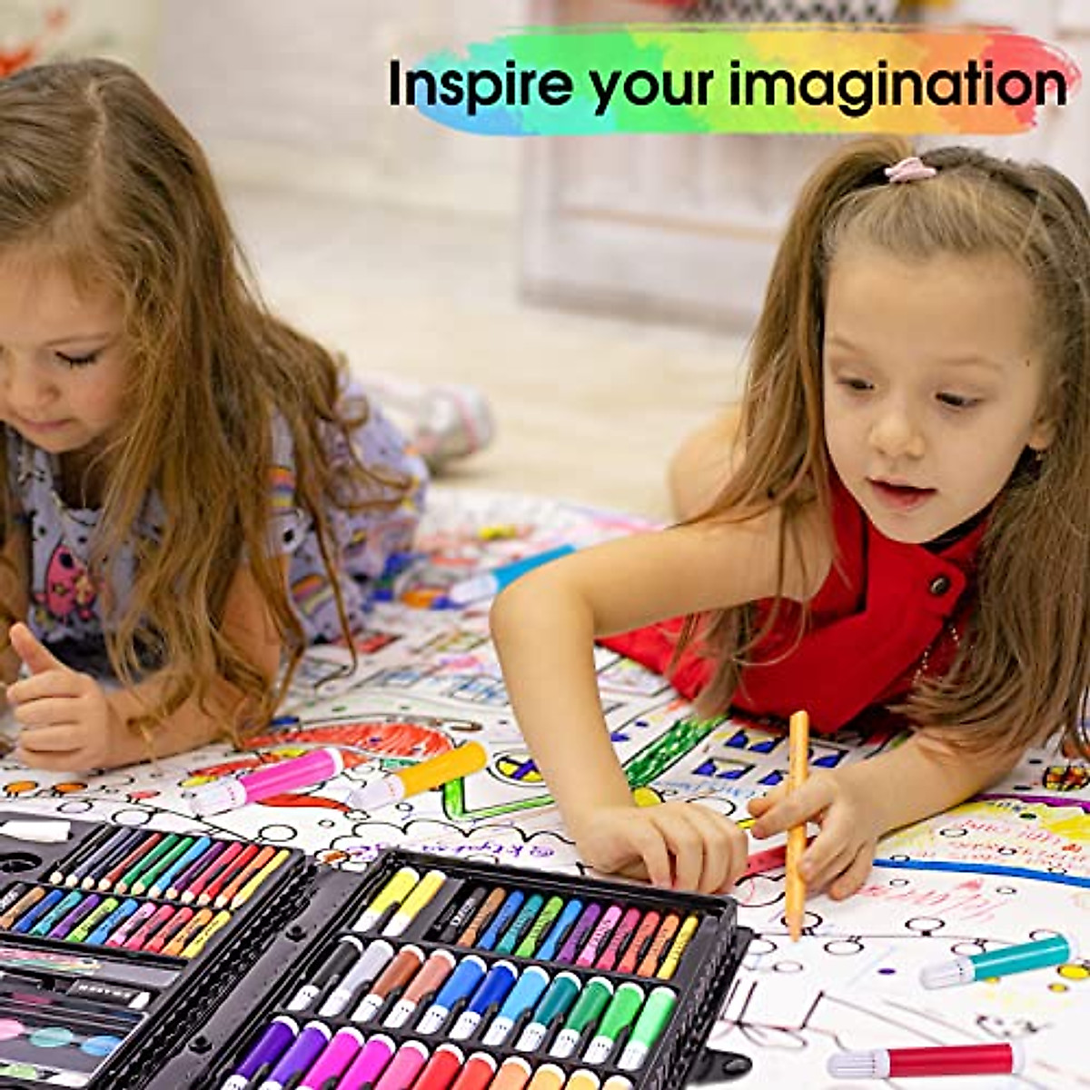 Art Kit, Vigorfun Drawing Painting Art Supplies for Kids Girls Boys Teens, Gifts Art Set Case Includes Oil Pastels, Crayons, Colored Pencils, Watercolor Cakes (Black)