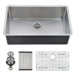 EcoChannels Undermount Kitchen Sink, 32 x 19 Inch Sink Kitchen 16 Gauge Stainless Steel Large Kitchen Sinks Single Bowl