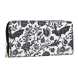 Wytidian Skull Wallets for Women, Zip Around Goth Wallet Large Capacity Phone Case Long Purse Credit Card Clutch for Women Ladies Girls (Goth Bat)