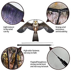 eyijklzo Bird Scaring Flying Kite Deterrent Crops Defenders Farm Protector Bird Fake Hawk Flying Eagle Kite Anti Birds Repellent Control Kit to Scare Birds Away with 4m Telescopic Pole