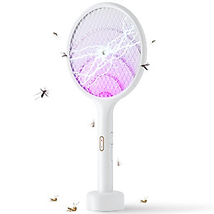 YISSVIC Electric Fly Swatter 4000V Bug Zapper Racket Dual Modes Mosquito Killer with Purple Mosquito Light Rechargeable for Indoor and Outdoor Home Office Backyard Patio Camping (1 Pack)