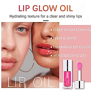Plumping Lip Oil, Hydrating Lip Gloss Tinted Lip Balm Lip Care Transparent Toot Lip Oil, Long Lasting Nourishing Lip Glow Oil Non-sticky Big Brush Moisturizing Glossy Primer Lip Tint (007# Raspberry)