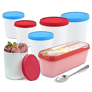 VEENE Ice Cream Containers-Ice Cream Containers For Homemade Ice Cream (7Pcs) And A Spoon-Reusable Ice Cream Containers With Lids-Creami Pint Containers-Ice Cream Storage Containers For Freezer