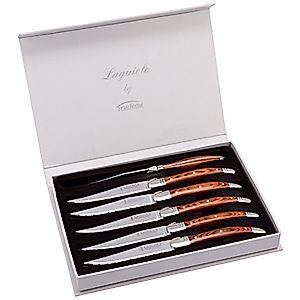 Trudeau Laguiole Steak Knives with Pakkawood Handles (Set of 6), Stainless/Wood