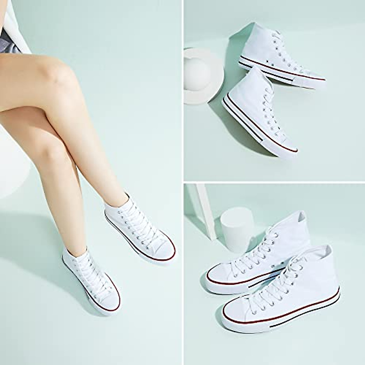 Adokoo Women's High Top Canvas Sneaker Shoes Classic Fashion Lace ups Sneakers (US8,White)