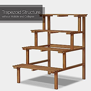 MoNiBloom 4 Tier Ladder Style Wood Plant Stand Indoor Outdoor, Flower Pot Rack Display Stand Organizer Holder for Patio Lawn Balcony Lawn Garden Home