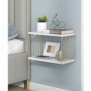 Sivapleso Floating Nightstand, White and Gold Small Wall Mounted Night Stands Modern Minimalism Hanging Bedside Table