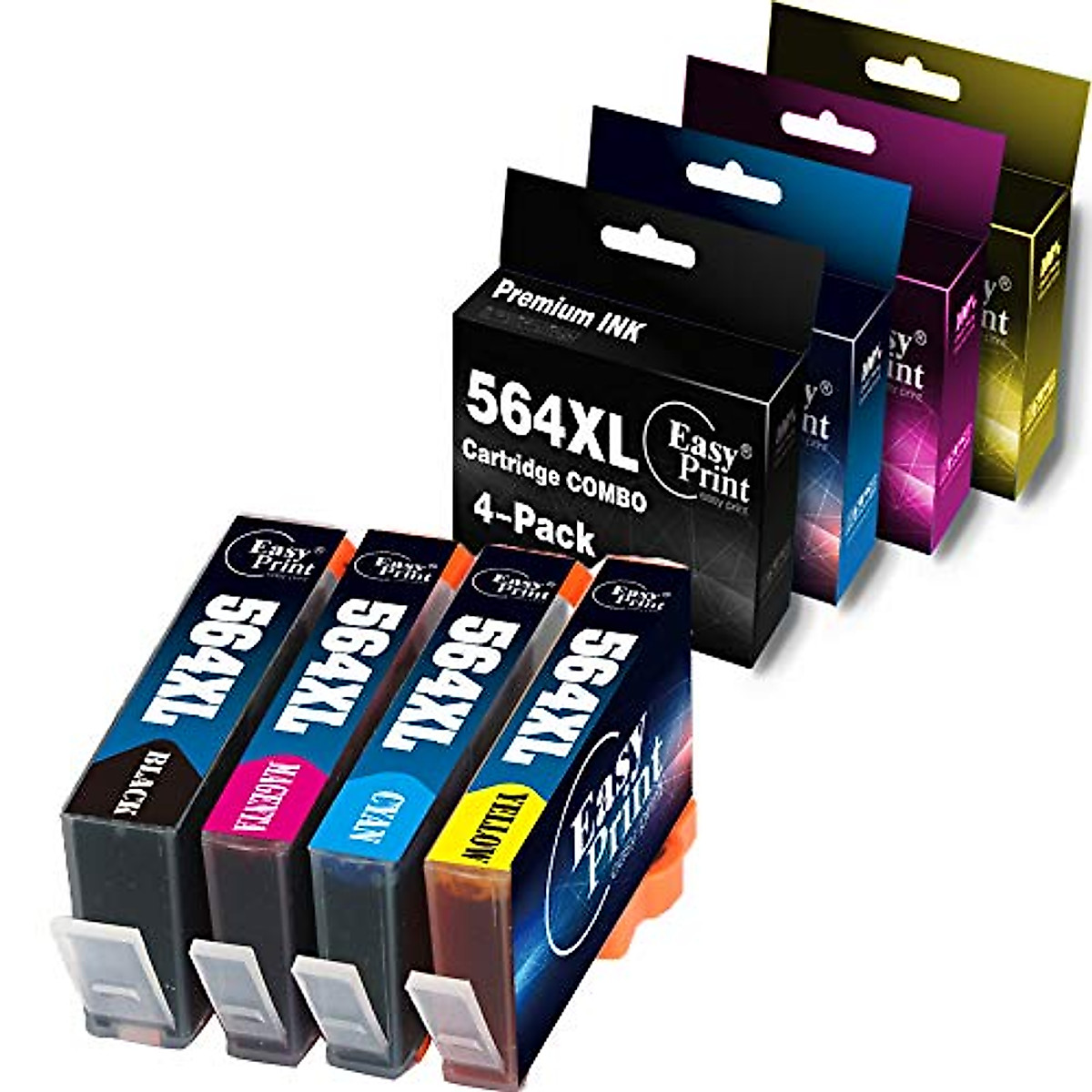 EASYPRINT Compatible (4-Pack, 1-Black, 1-Cyan, 1-Magenta, 1-Yellow) 564XL Ink Cartridges 564 for HP DeskJet 3520 3522 Officejet 4620 Photosmart D5520 D6510 D6515 D6520 D7520 D7525 D7560 B209A B210A